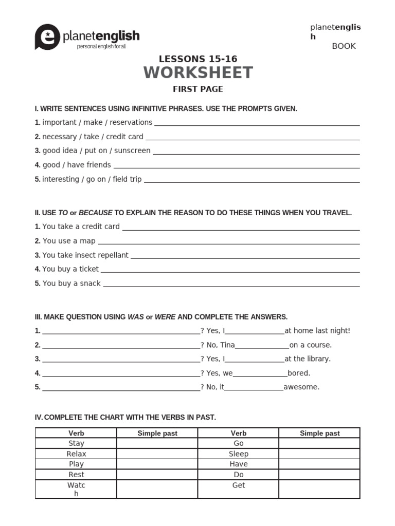 Level 1 Lessons 15-16 Worksheet A | PDF