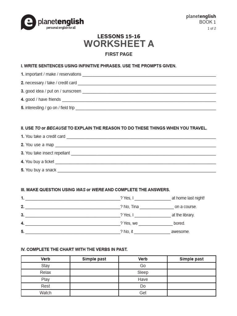 Level 1 Lessons 15-16 Worksheet A | PDF