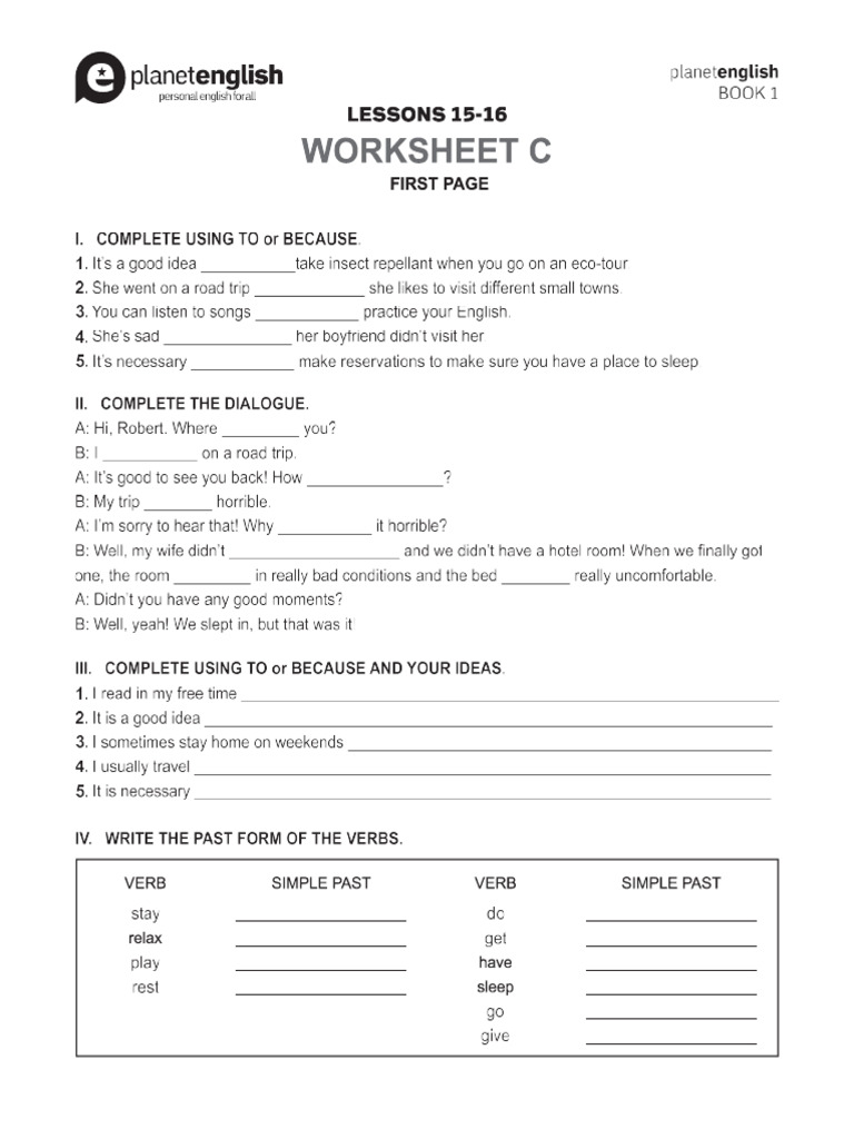Level 1 Lessons 15-16 Worksheet C | PDF