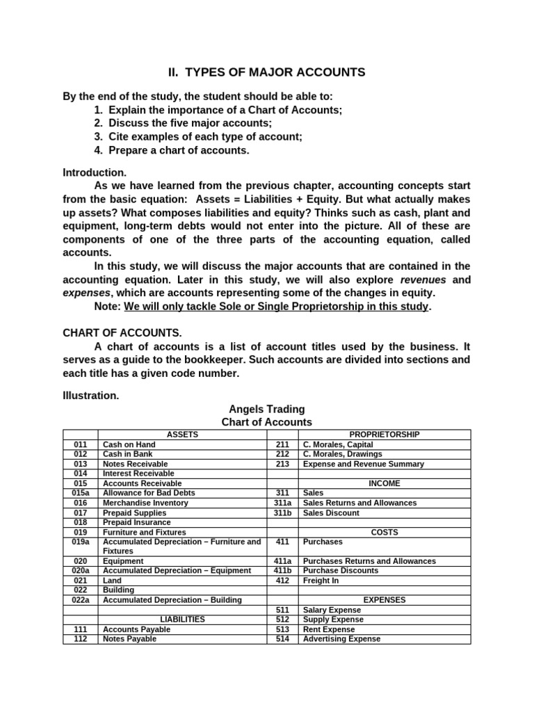 Lecture ABM1 II. Types of Major Accounts | PDF