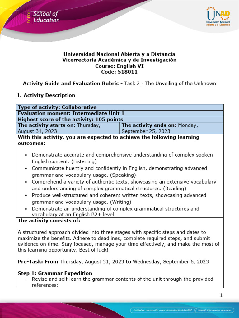 Activity Guide and Evaluation Rubric - Unit 1 - Task 2 - The Unveiling ...