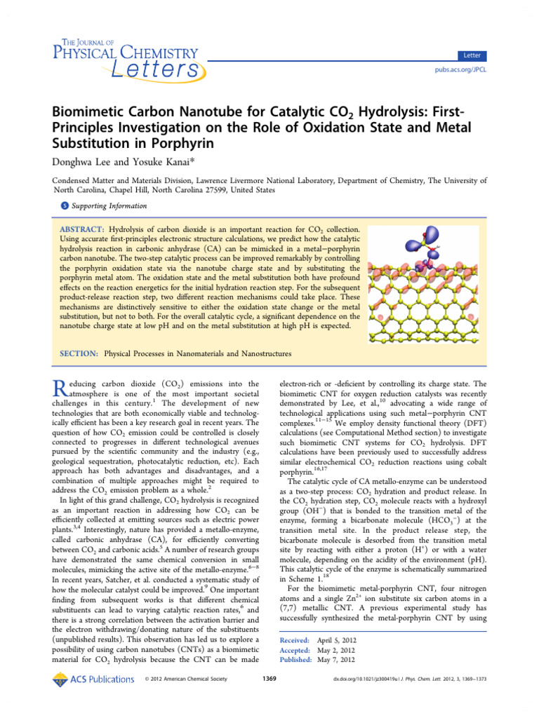 Lee Kanai 2012 Biomimetic Carbon Nanotube For Catalytic Co2 Hydrolysis ...