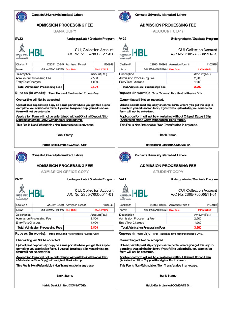 Fee Challan | PDF