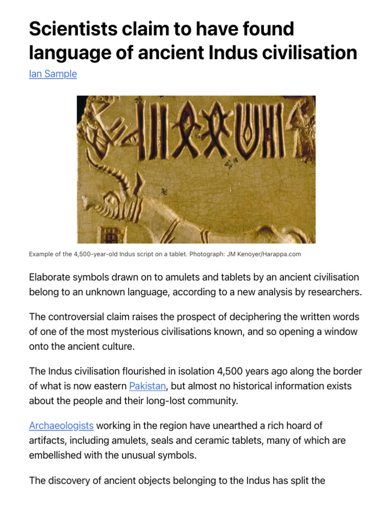 Scientists claim to have found language of ancient Indus civilisation | Science | The Guardian | PDF