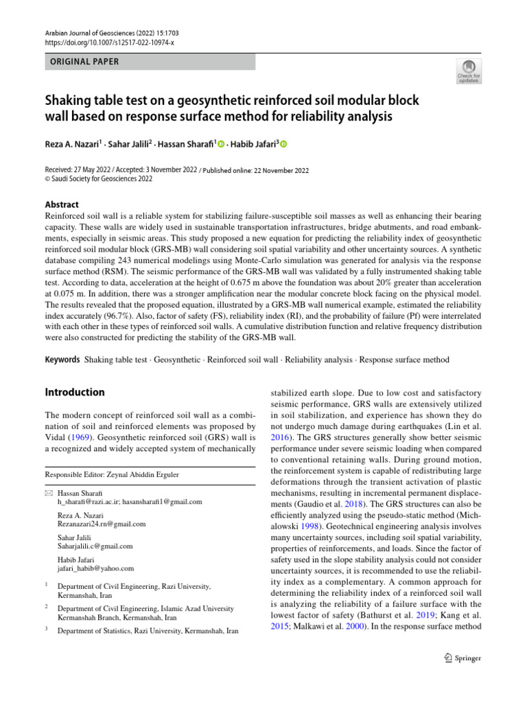 Shaking Table Test On A Geosynthetic Reinforced Soil Modular Block | PDF