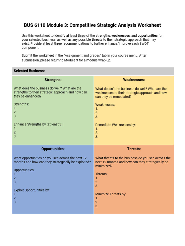 BUS6110 Module 3 SWOT Worksheet | PDF