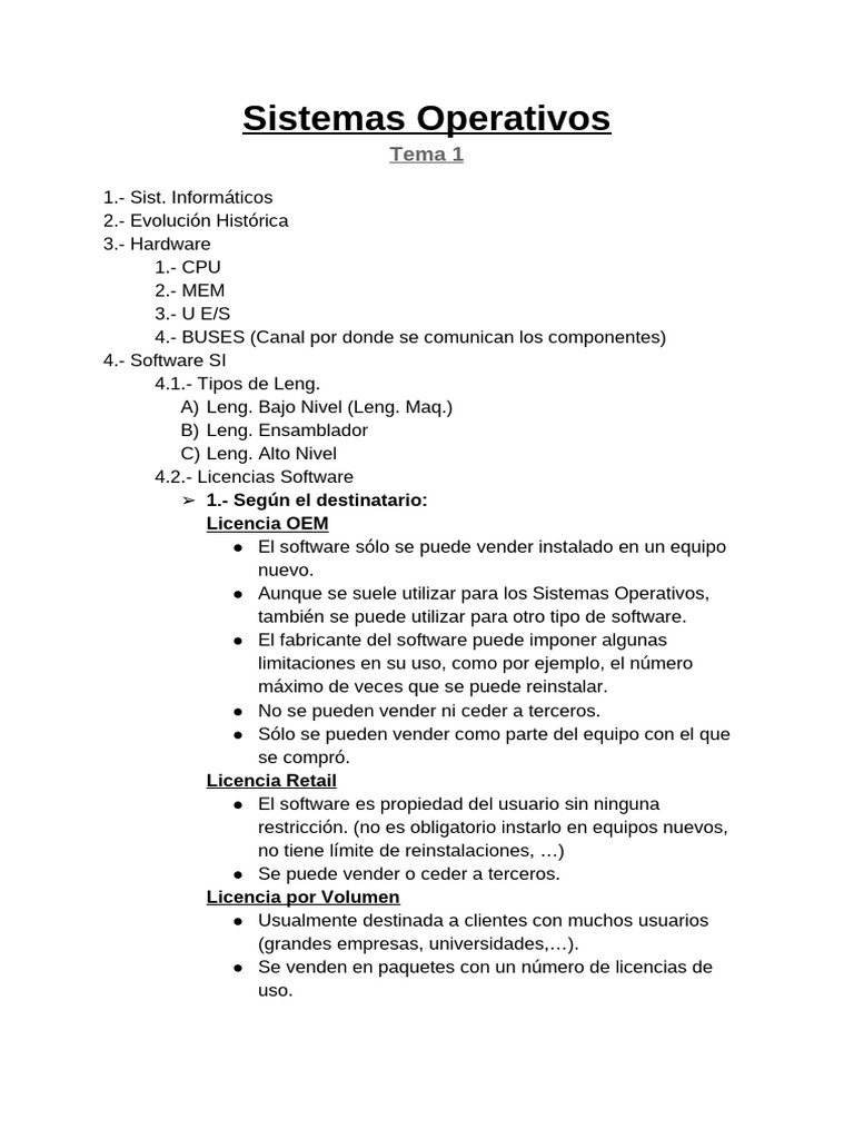 Tema 1 Sistemas Operativos | PDF