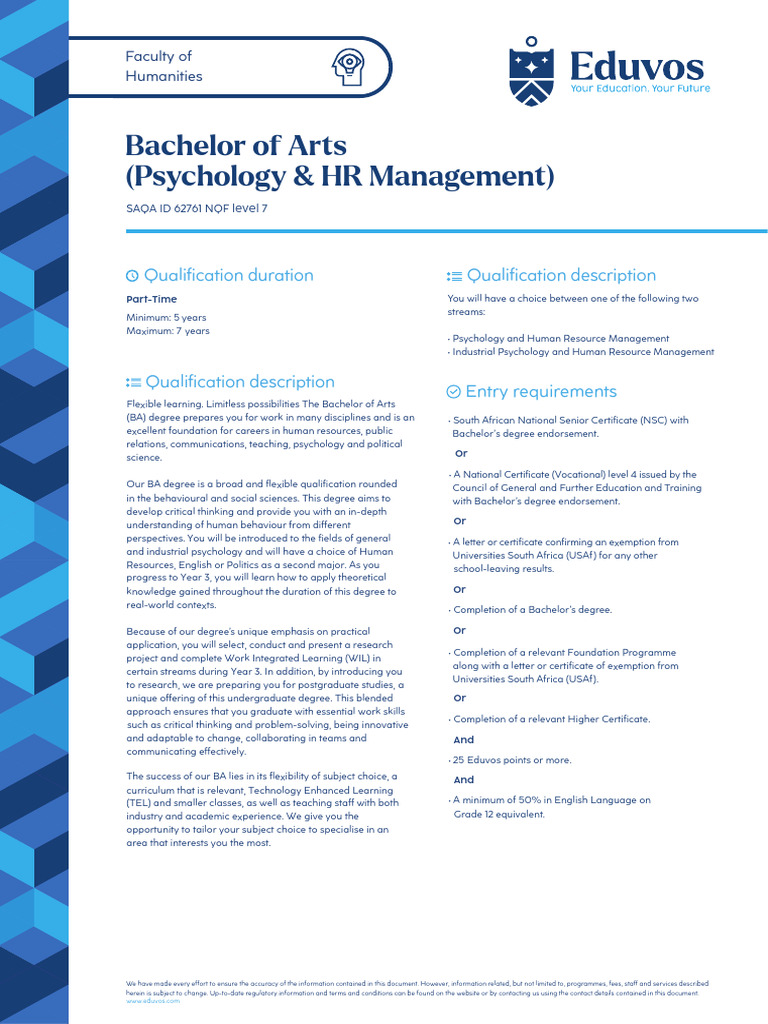 Bachelor of Arts (Psychology and HR Management) (PT) | PDF