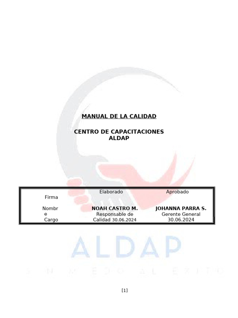 Manual de Calidad ALDAP SPA | PDF | Calidad (comercial) | Sistema de manejo de calidad
