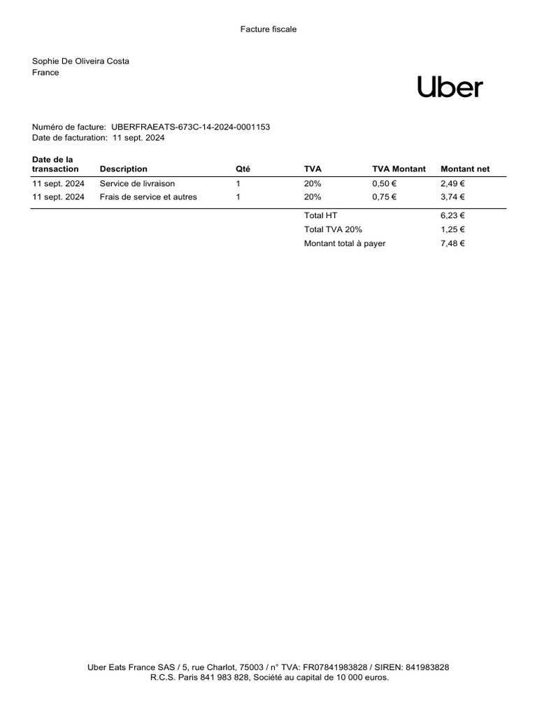Facture Uber 2 | PDF