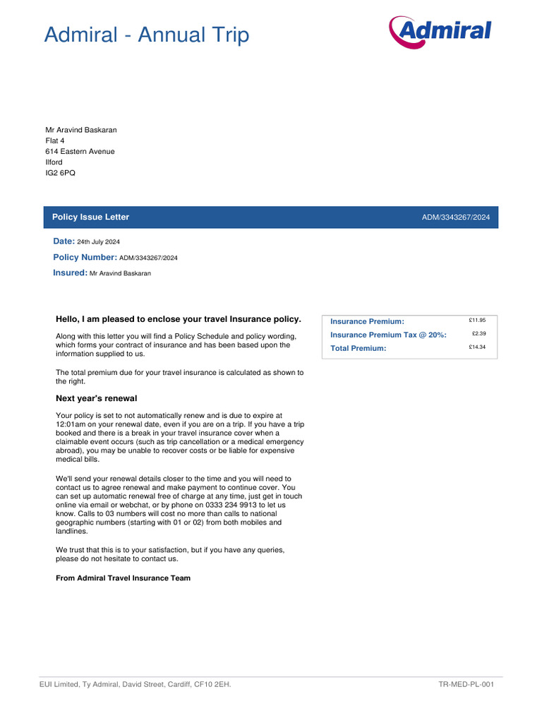 Policy Holder Letter | PDF