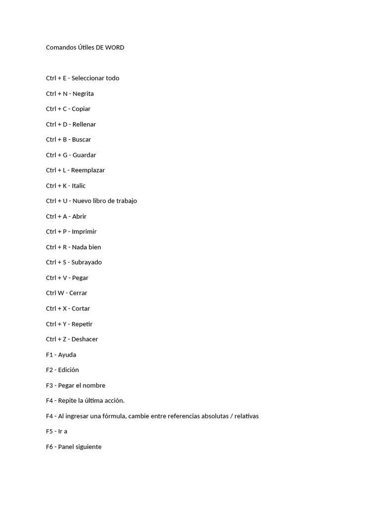 Comandos Útiles DE WORD | PDF