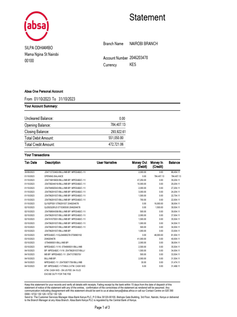 Absa bank staemenr | PDF