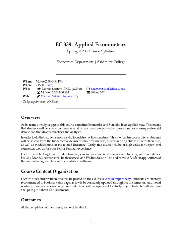 Ec339 Syllabus sp23 | PDF