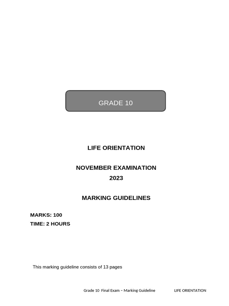 LO GRADE 10 MARKING GUIDELINE - 2023 | PDF