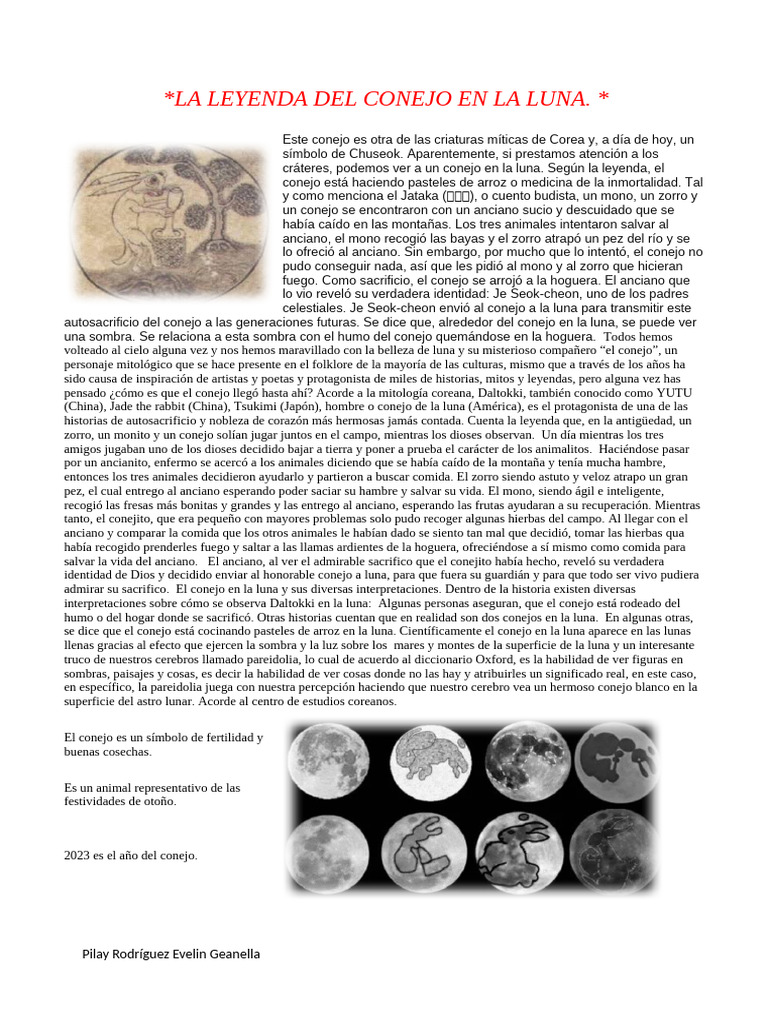 LA LEYENDA DEL CONEJO EN LA LUNA | PDF
