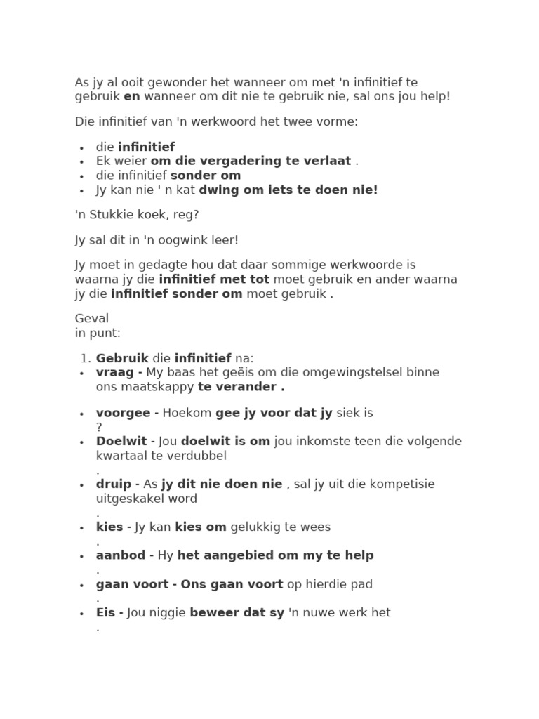 Wanneer Om 'To' Te Gebruik | PDF