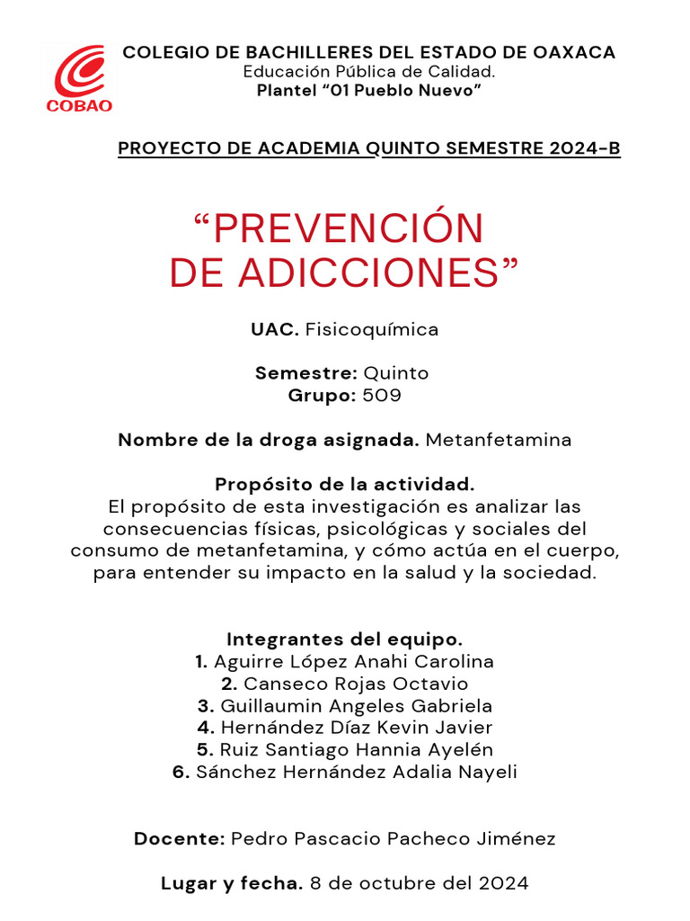 Prevención de Adicciones Metanfetamína 509 | PDF