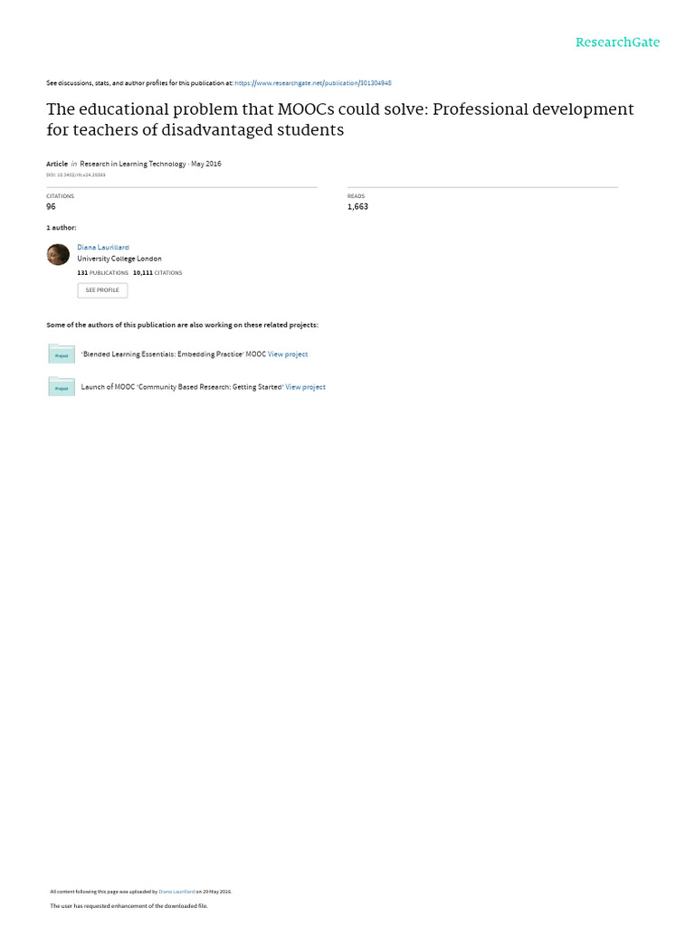 The Educational Problem That MOOCs Could Solve Pro | PDF