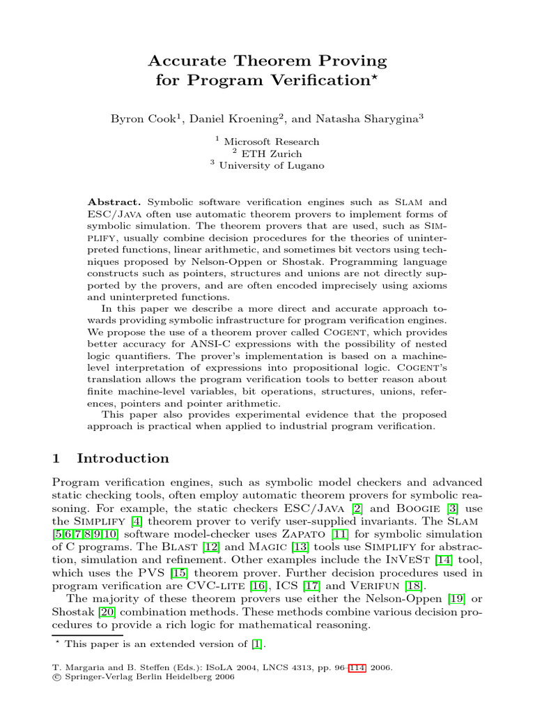 Accurate Theorem Proving For Program Verification: Abstract | PDF