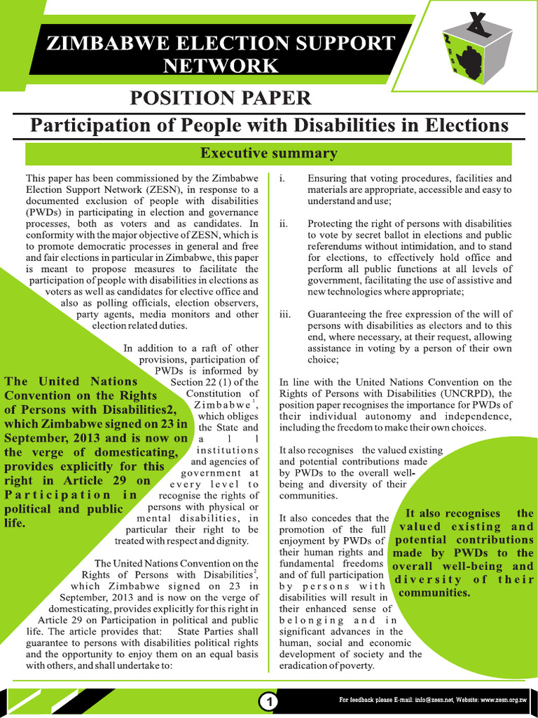 ZESN Position Paper On The Participation of People With Disabilities in Elections | PDF