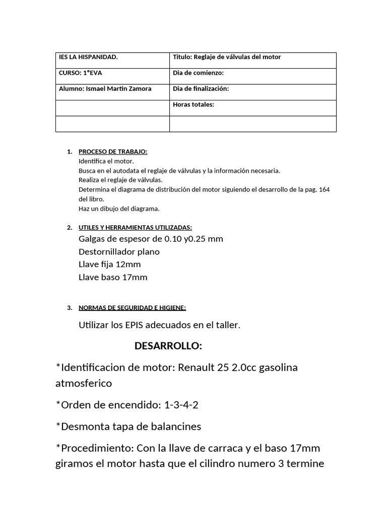 Practica Reglaje de Valvulas | PDF