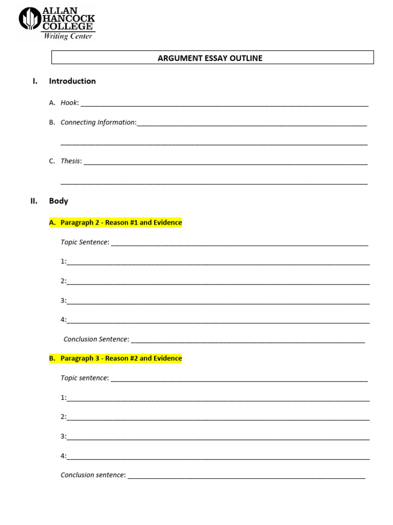 Argument Outline Format - Fillable | PDF