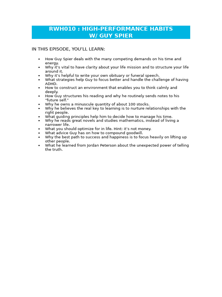 10. HIGH-PERFORMANCE HABITS Guy Spier | PDF