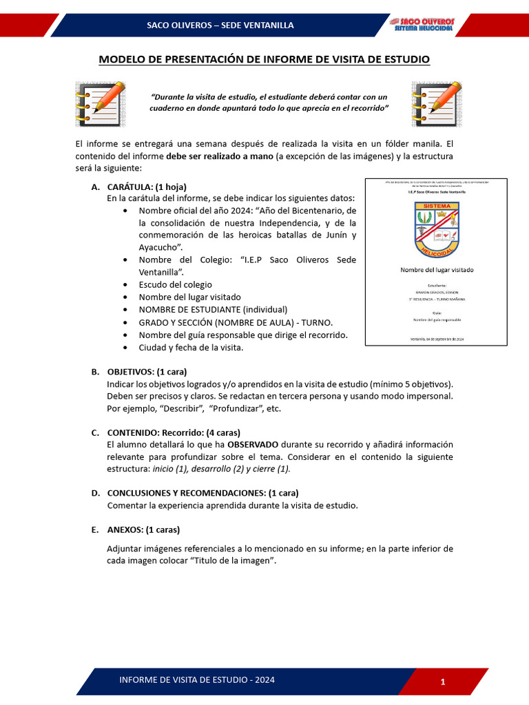 Modelo de Presentacion de Informe de Visita de Estudio | PDF