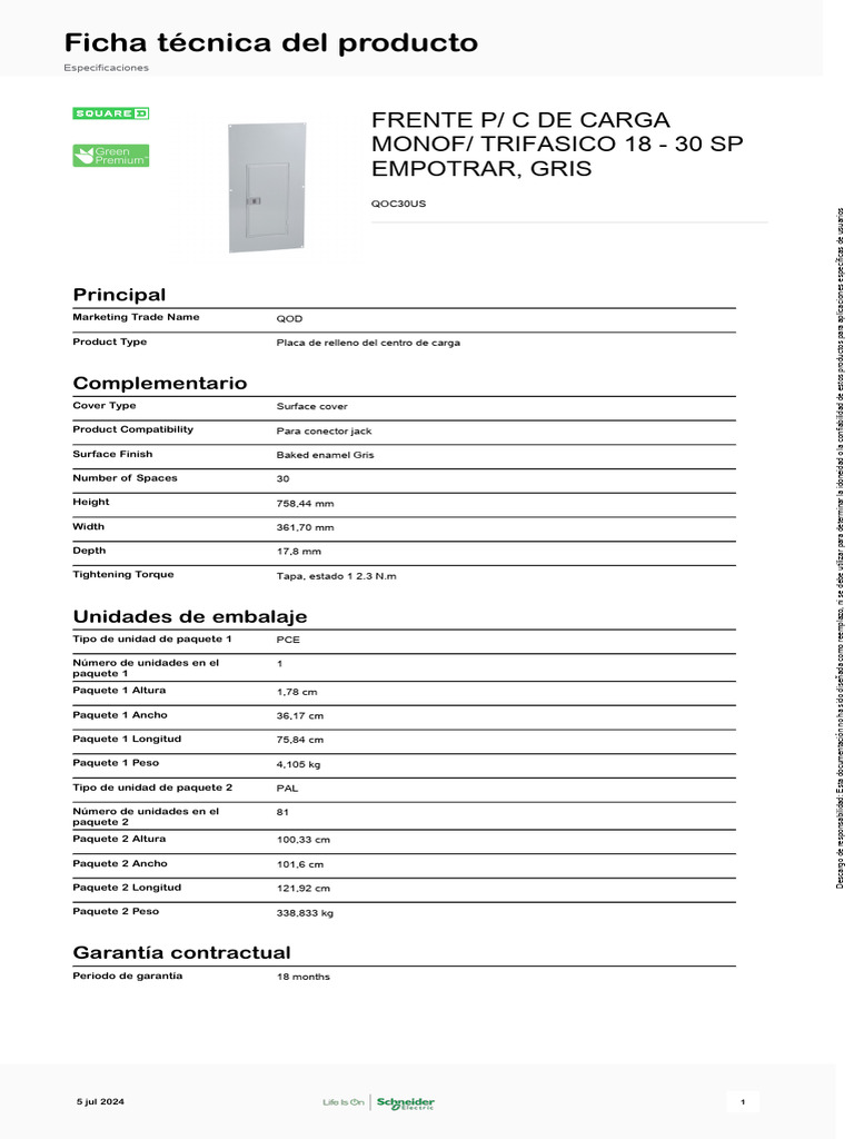 Schneider Electric Centros de Carga QO QOC30US | PDF