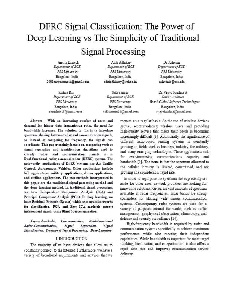 DFRC Signal Classification - The Power of Deep Learning Vs The Simplicity of Traditional Signal ...