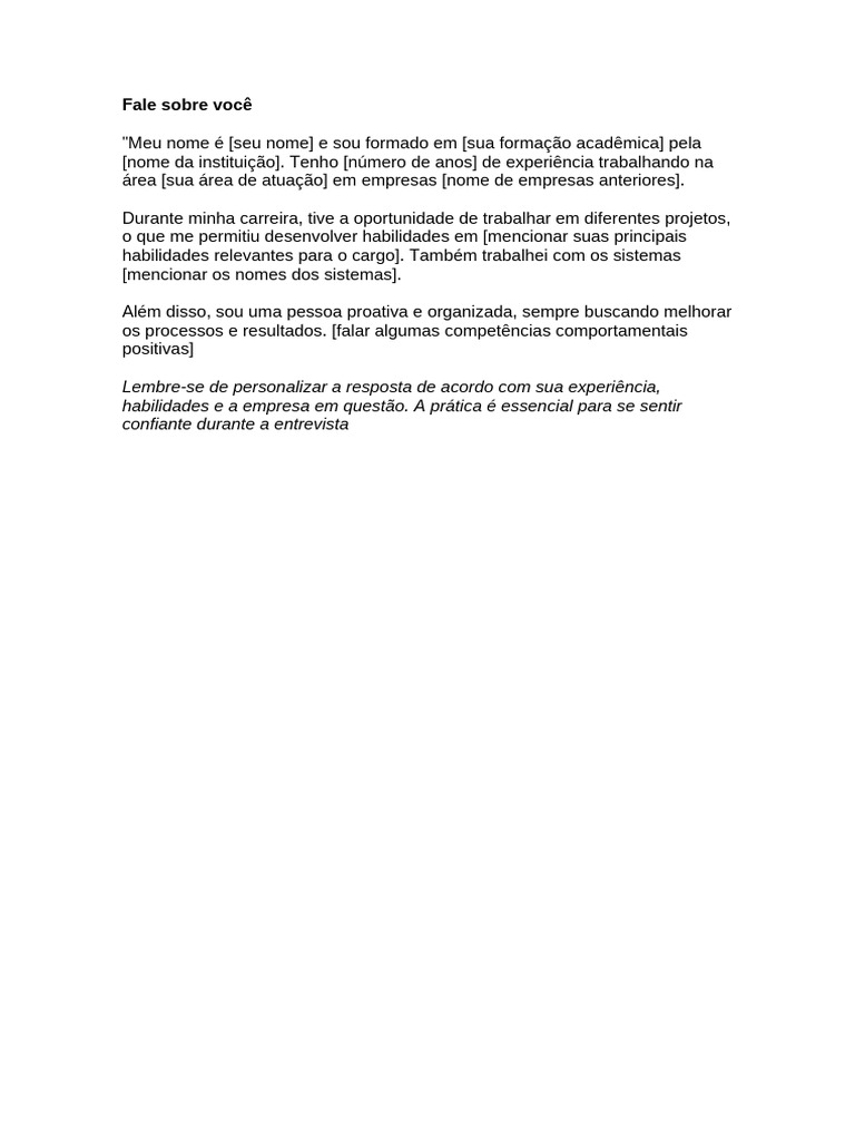 Fale Sobre Você Modelo | PDF