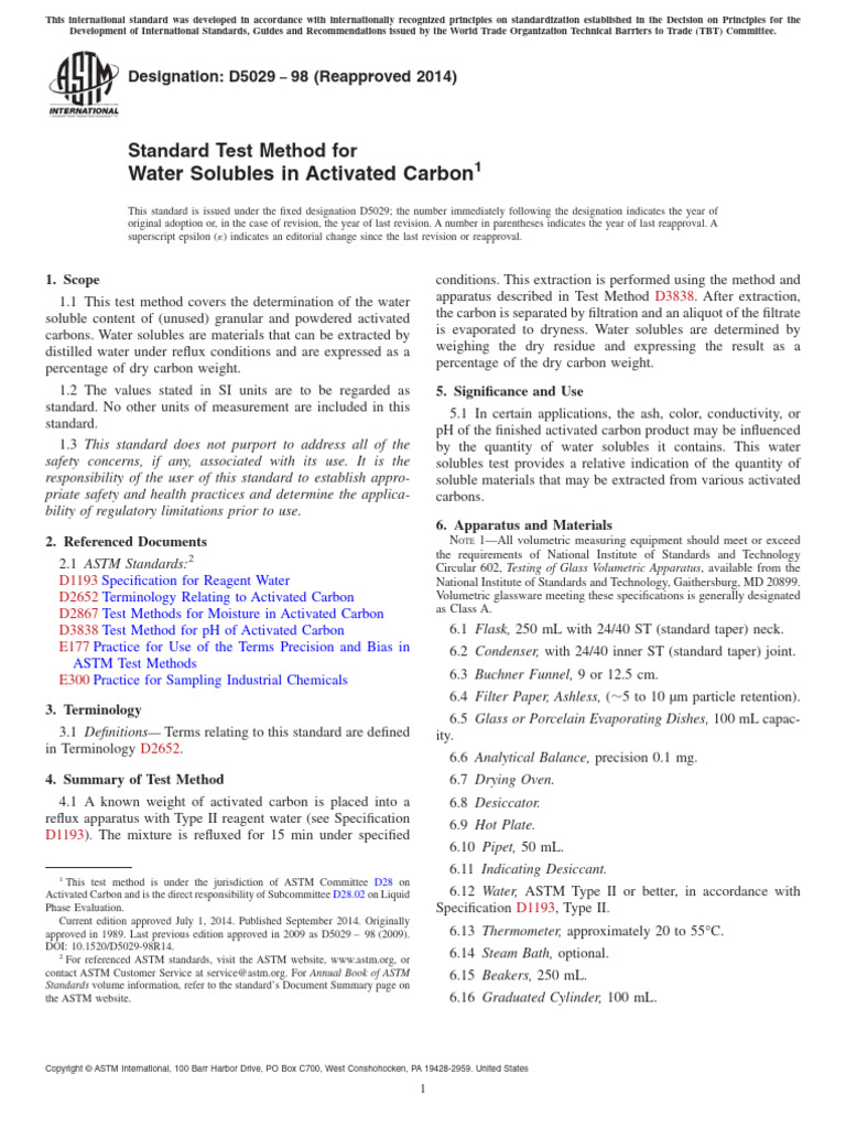 ASTM D5029-98 (2014) Standard Test Method For Water Solubles in ...