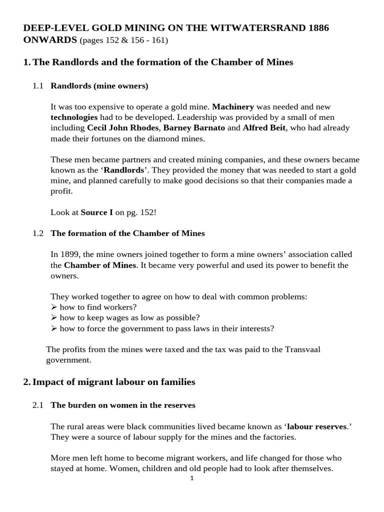 2.2B - Deep-Level Gold Mining On The Witwatersrand 1886 Onwards | PDF | Johannesburg | Travel