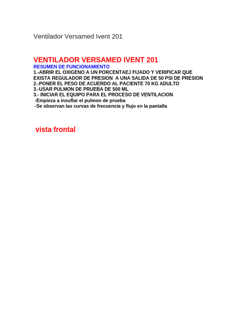 Ventilador Versamed Ivent 201 | PDF | Respiración