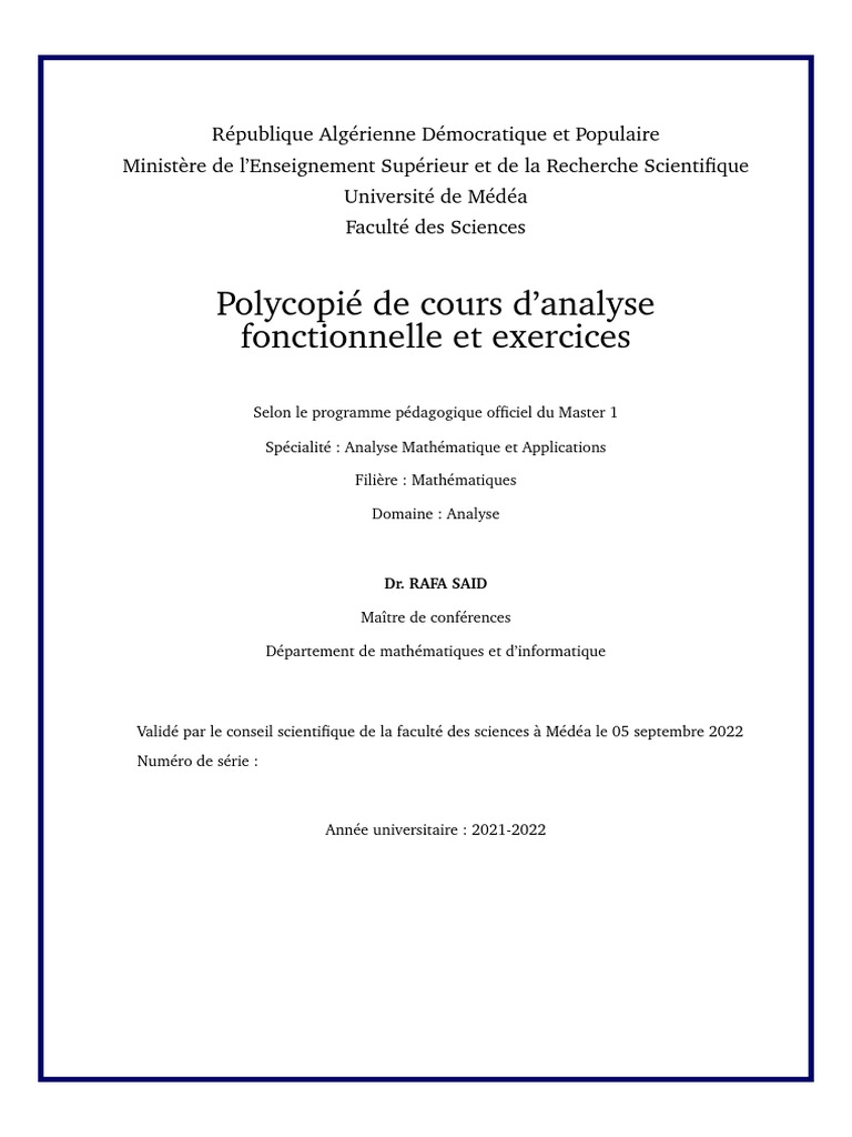 Polycopié de Cours Danalyse Fonctionnelle Et Exercices | PDF