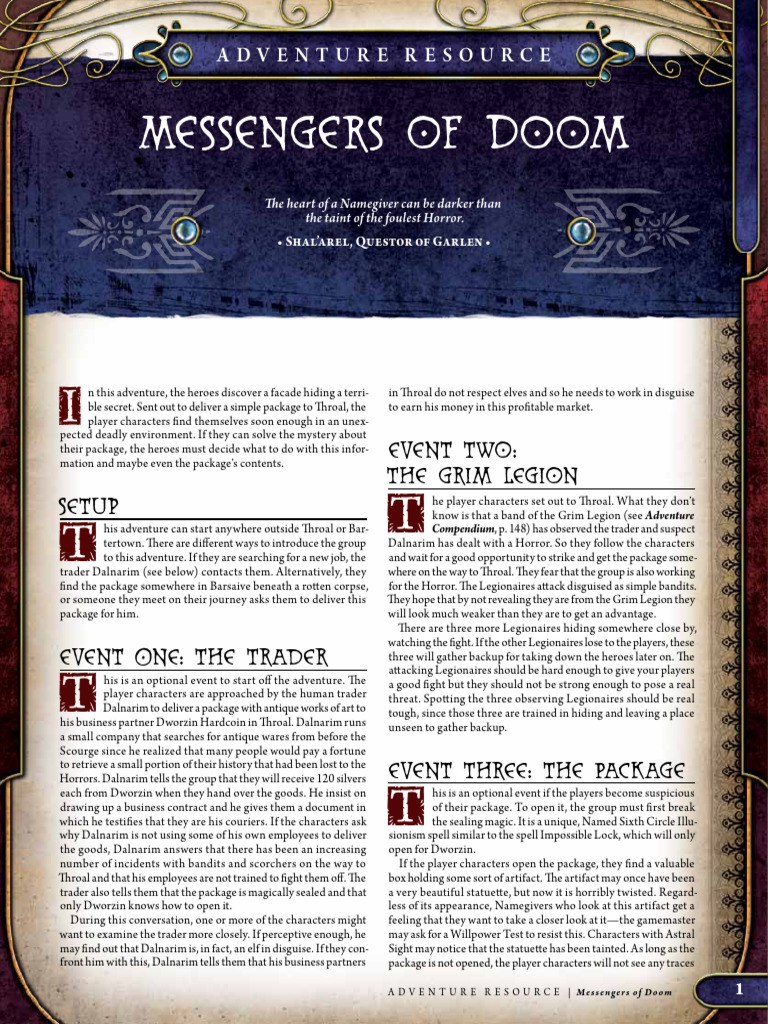 Ed3 Adventure Resource Messengers of Doom | PDF