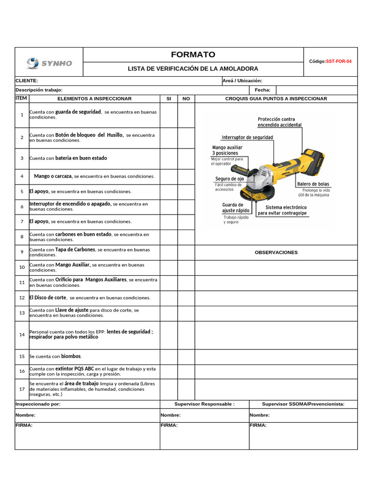Copia de Ep-ssoma-fr-014 Check List Amoladora Inalambrica | PDF Copia de Ep-ssoma-fr-014 Check List Amoladora Inalambrica | PDF