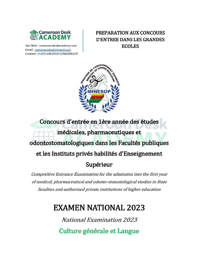 EPREUVE MEDECINE 2023 - CULTURE GENERALE - LANGUE | PDF