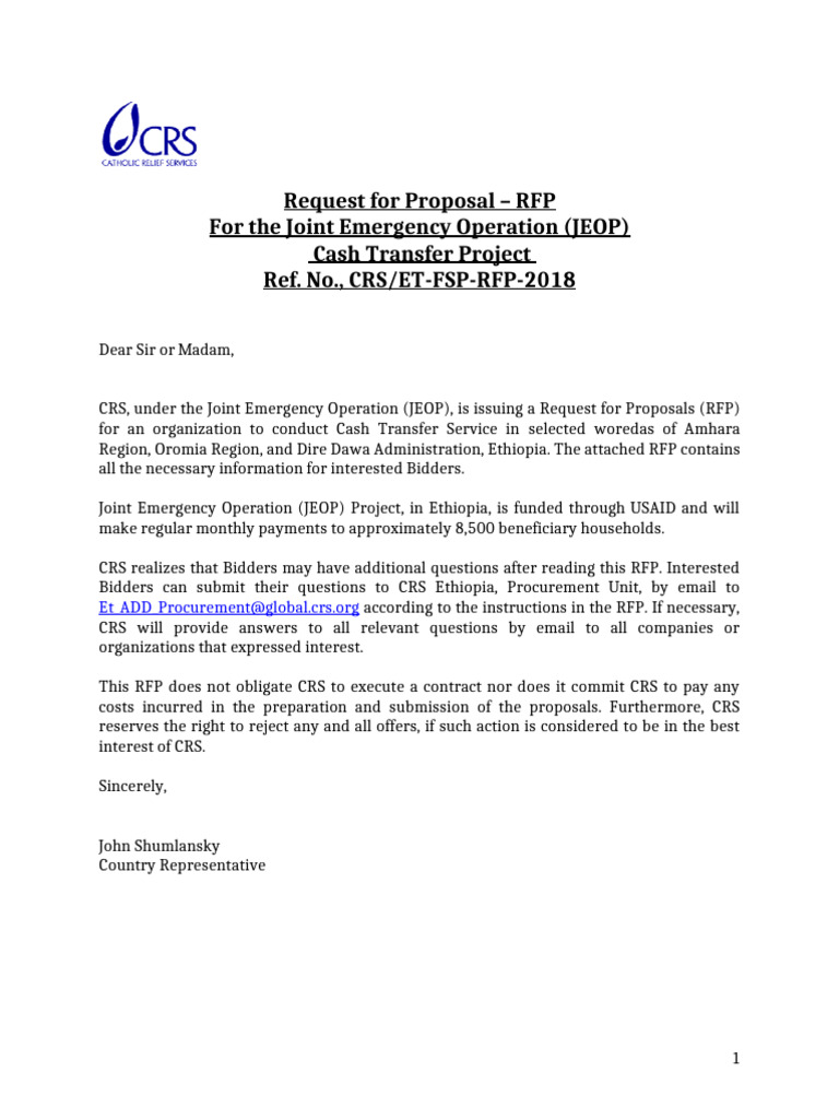 FSP RFP Full Version - Ethiopia JEOP Example | PDF | Request For ...