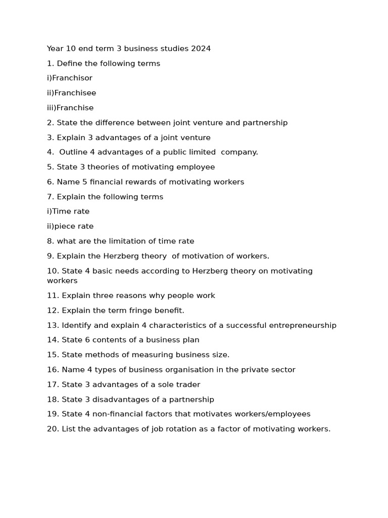 Year 10 business studies. | PDF