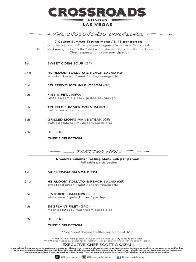 Crossroads Menu Las Vegas Dinner | PDF