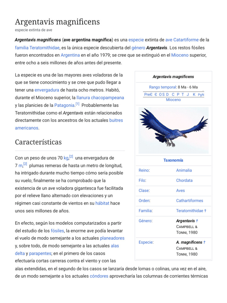 Argentavis: Ave Gigante del Mioceno | PDF | Aves