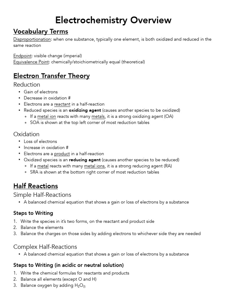 Electrochemistry Concepts and Reactions | PDF | Redox | Science ...
