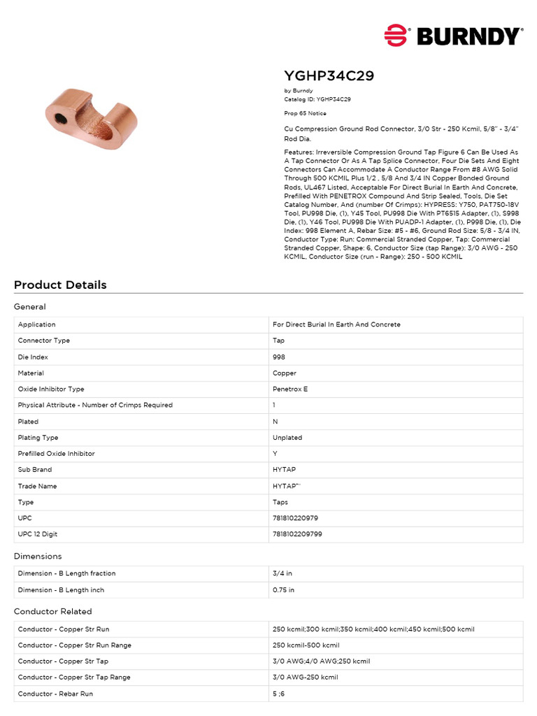 BURNDY YGHP34C29 Specsheet | PDF