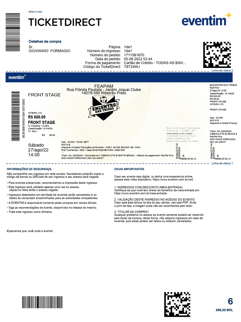 Ticketdirect1711581670 Encontro Das Tribo | PDF