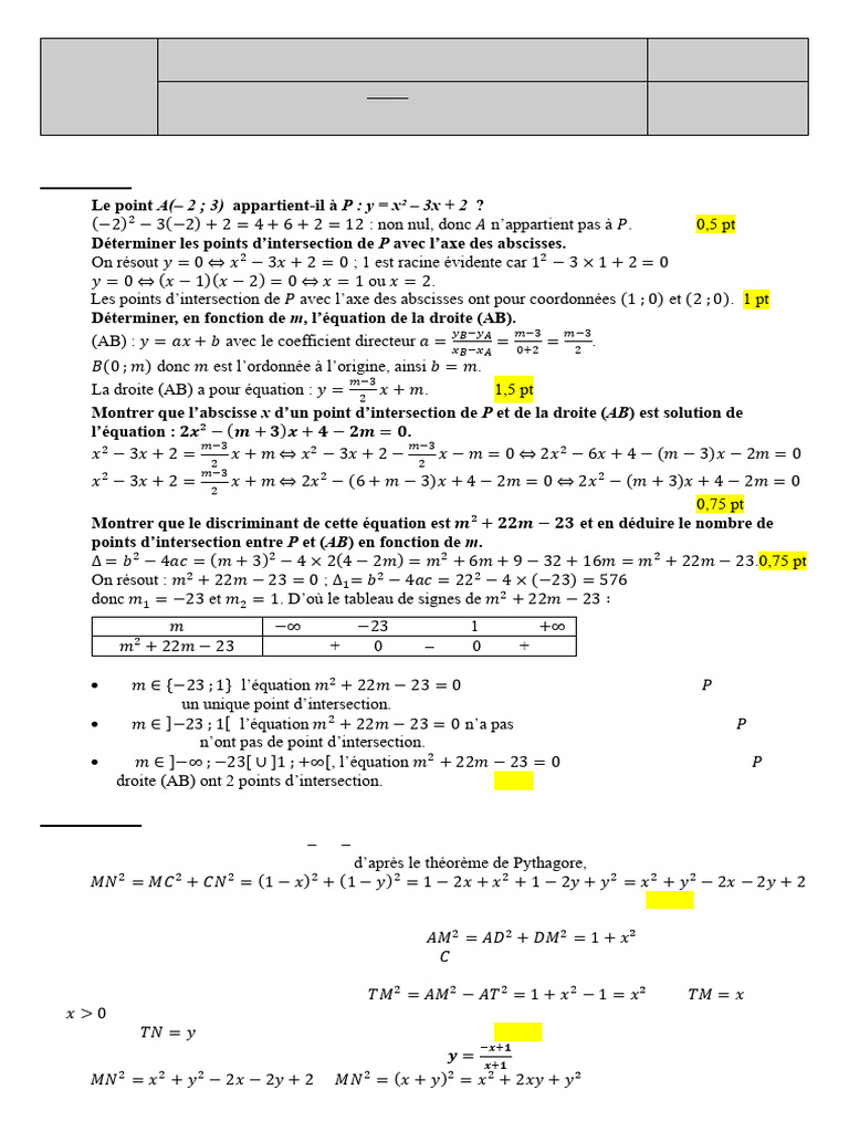 Corrige Exam Math 1er | PDF