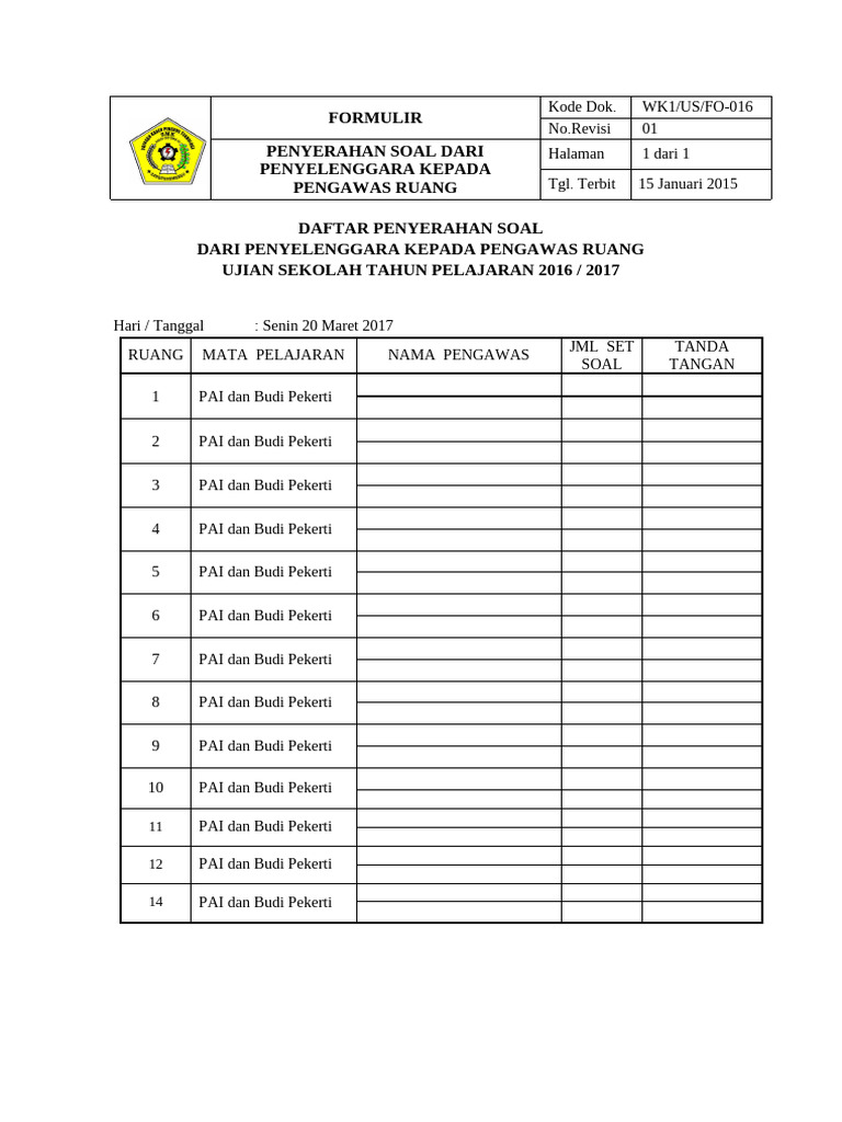 Penyerahan Soal Senin H3 | PDF