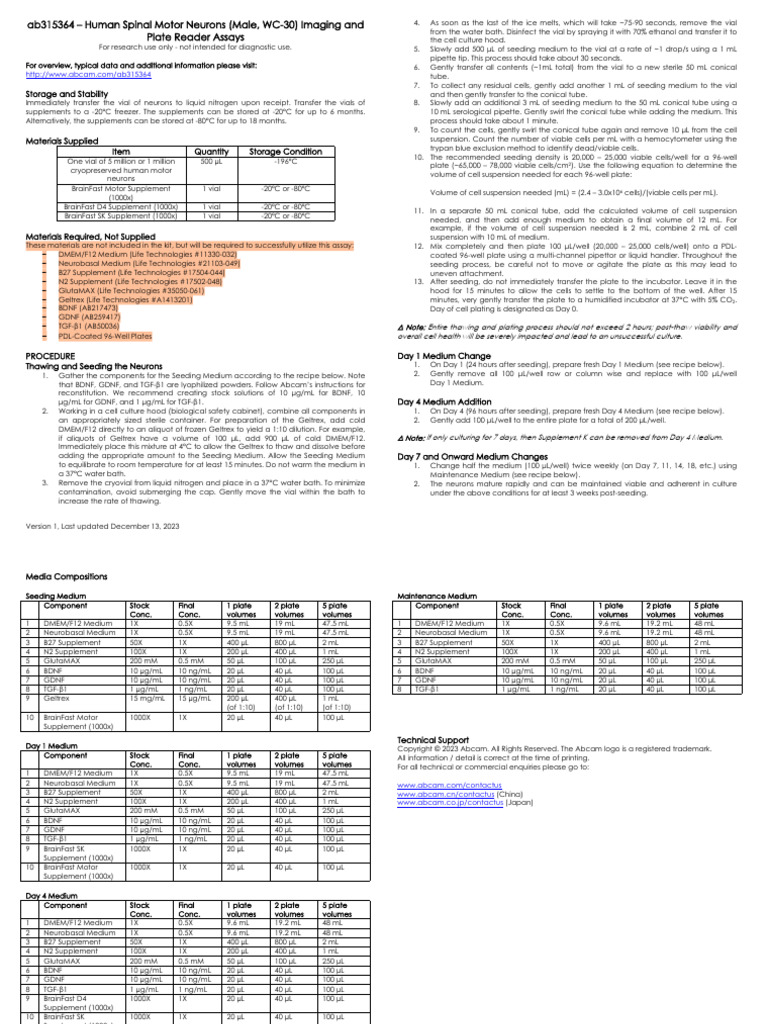 human spinal motor neurons male wc-30 imaging and plater reader assays protocol book v1 ab315364 ...