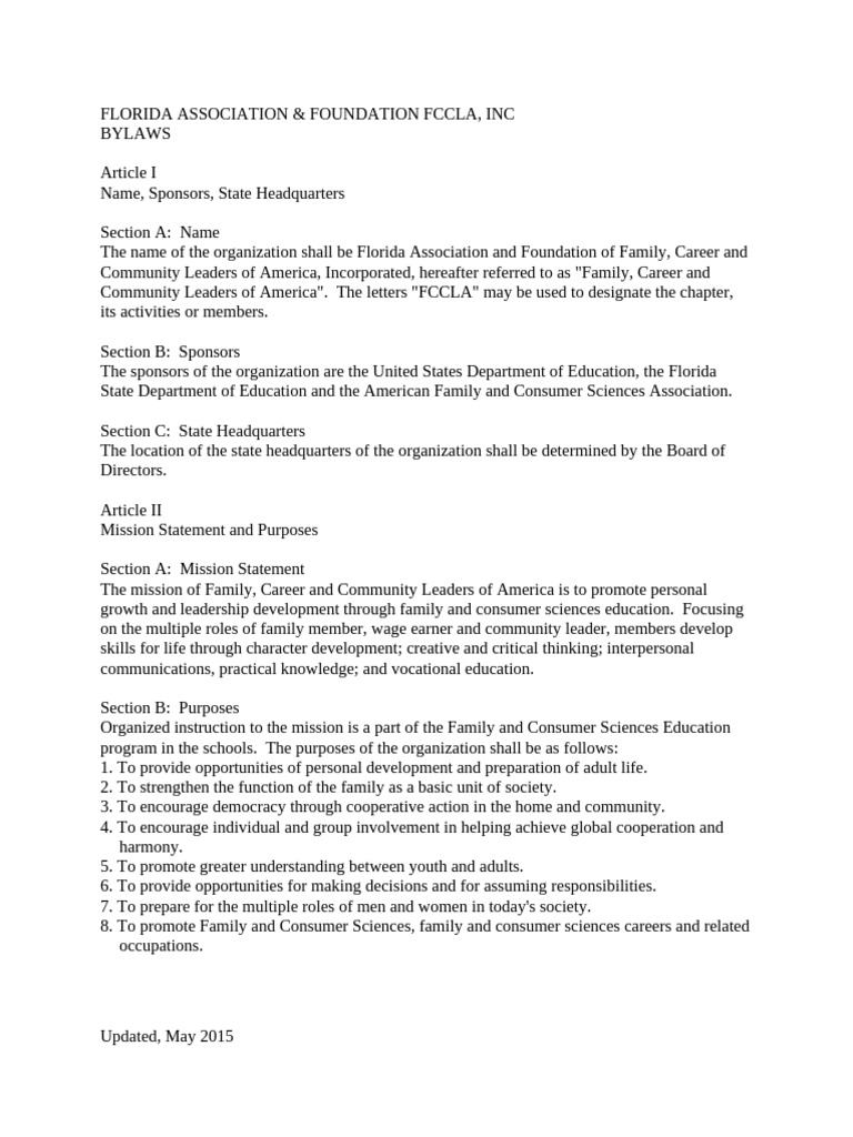 Florida FCCLA Bylaws Overview | PDF | Board Of Directors | Social Science